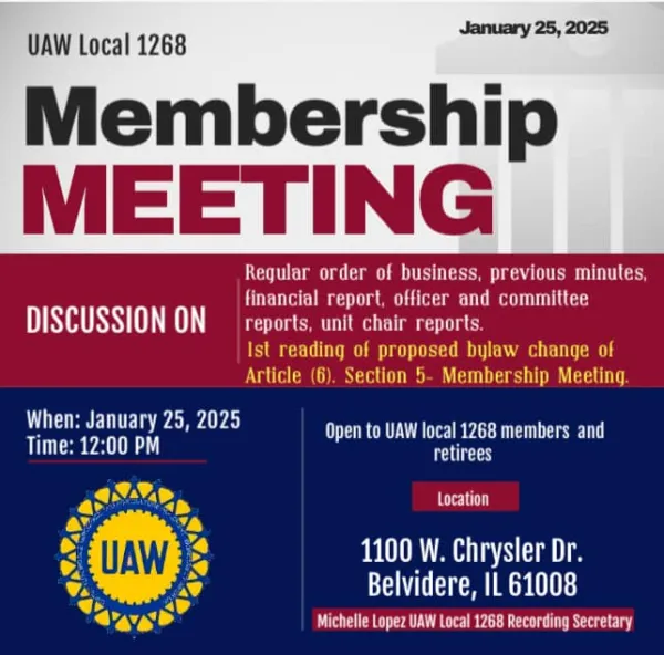 January Membership Meeting | UAW Local 1268