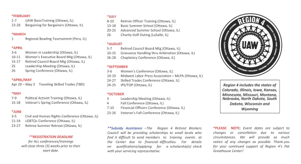 2025 UAW Region 4 Calendar of Events | UAW Region 4